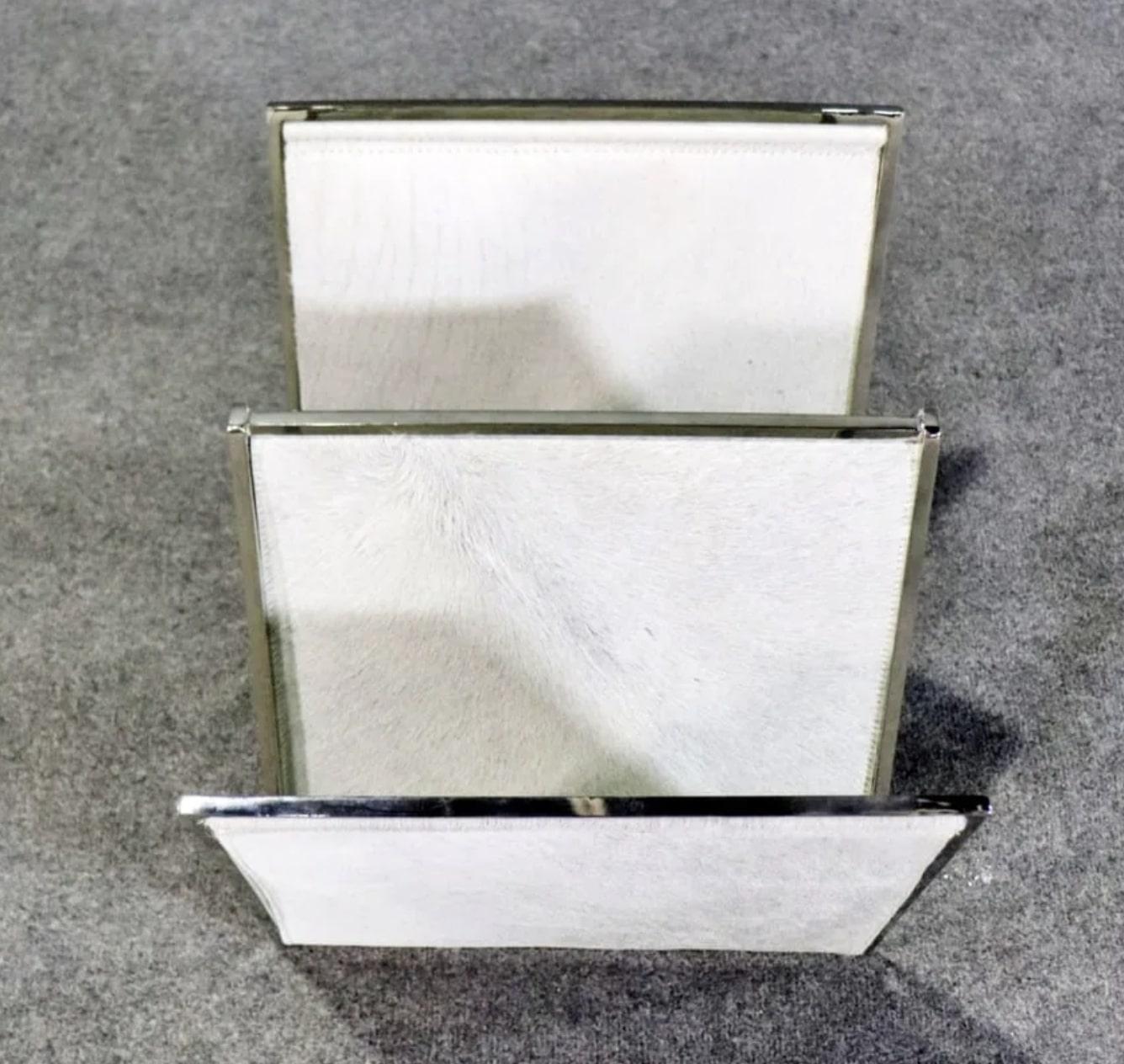 Cowhide and Chrome Magazine Rack For Sale at 1stDibs
