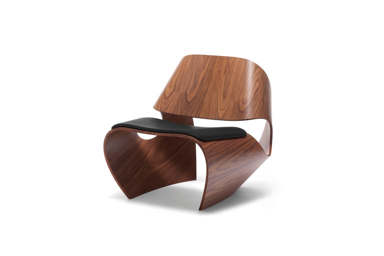 Cowrie, Walnut and Plywood Lounge Chair with Padded Leather Seat by ...
