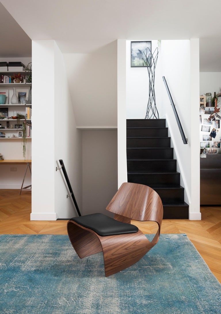 Cowrie, Walnut and Plywood Lounge Chair with Padded Leather Seat by ...