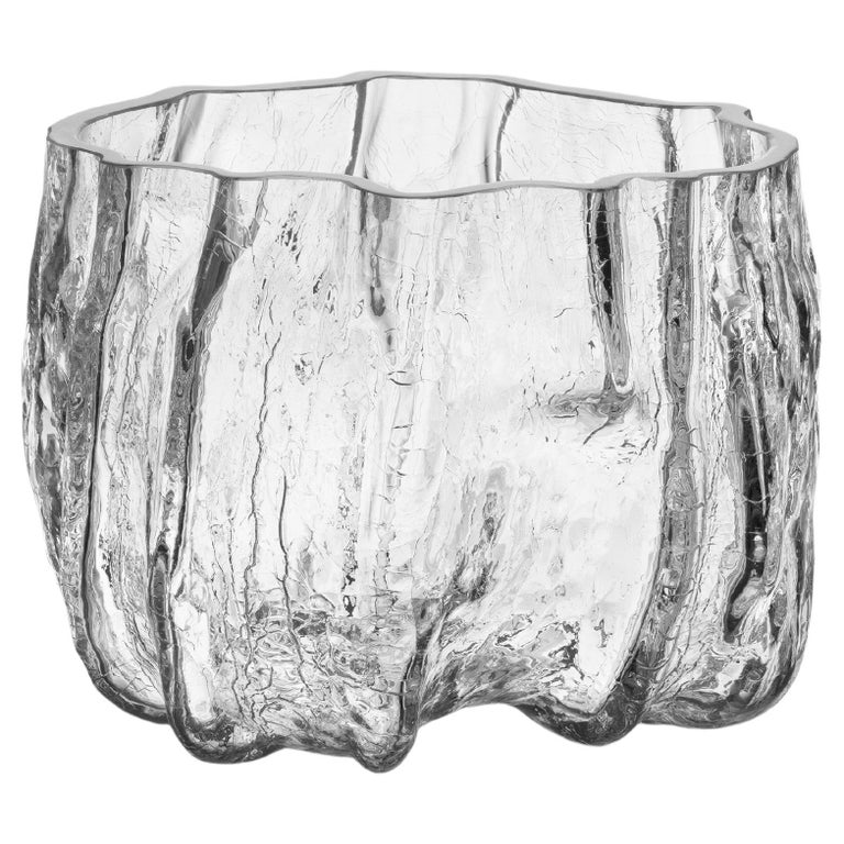 Crackle Clear Vase Low For Sale at 1stDibs