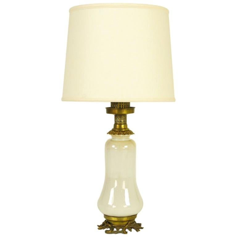 Crackle Glazed White Ceramic and Brass Regency Table Lamp. For Sale at ...