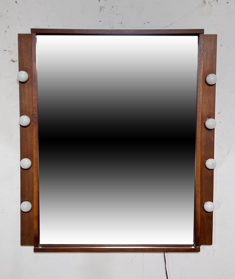 Craft Made Walnut Wall Mirror with Lighted Vanity Surround, circa 1960s ...