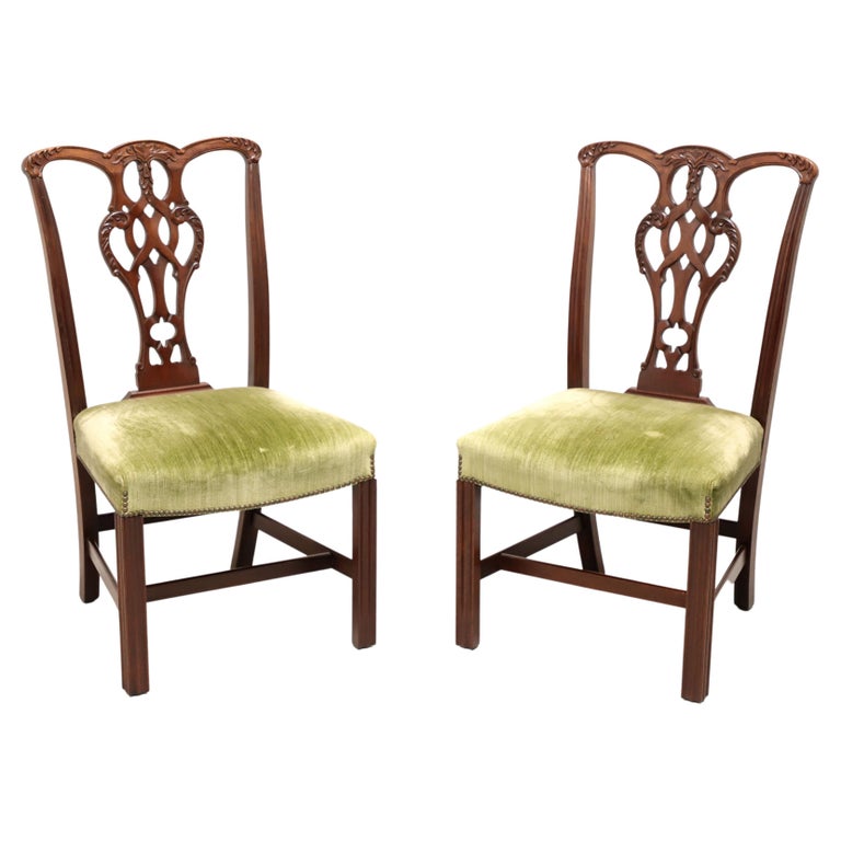 CRAFTIQUE Mahogany Chippendale Style Straight Leg Dining Side Chairs ...