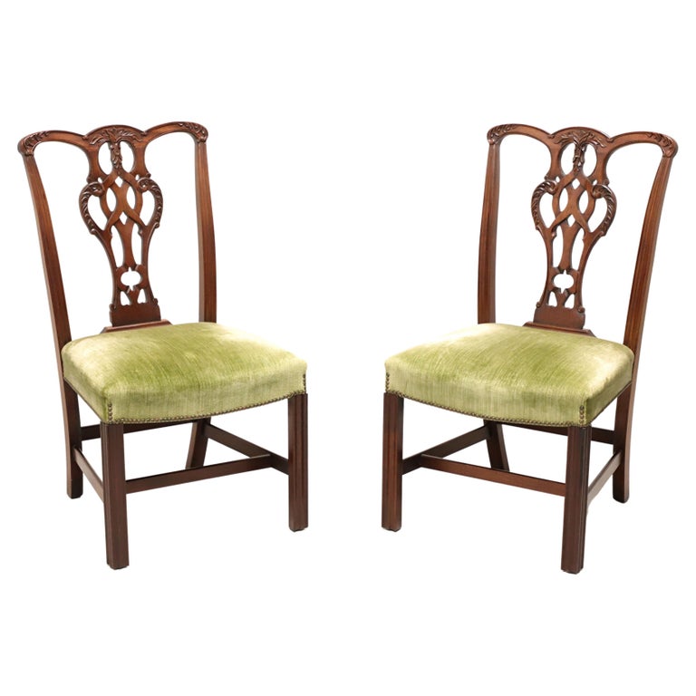 CRAFTIQUE Mahogany Chippendale Style Straight Leg Dining Side Chairs ...