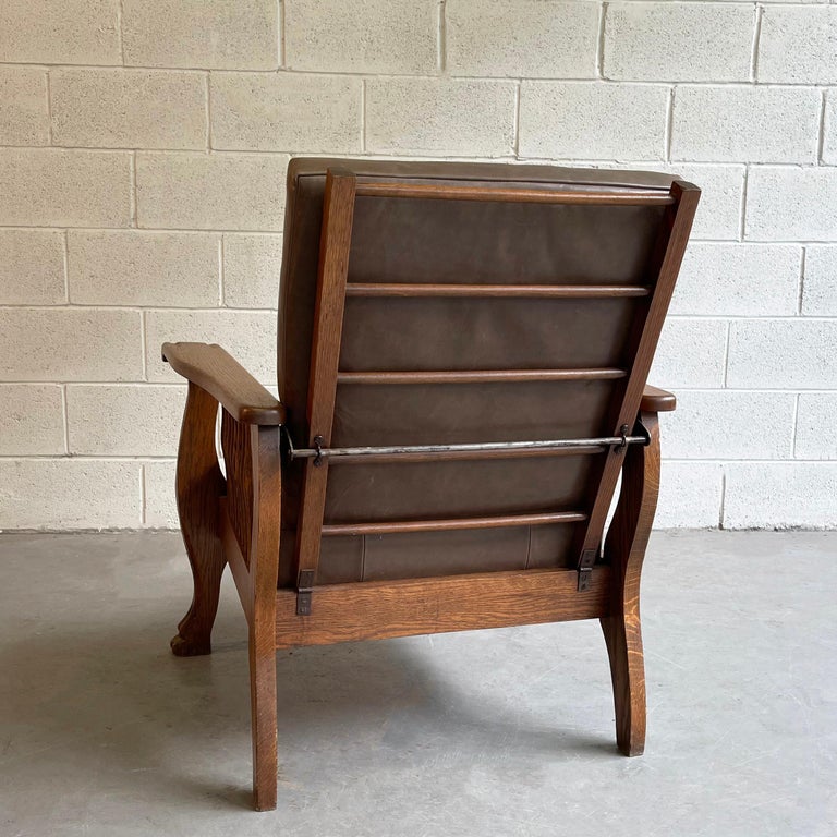 Craftsman Oak and Leather Recliner Armchair at 1stDibs