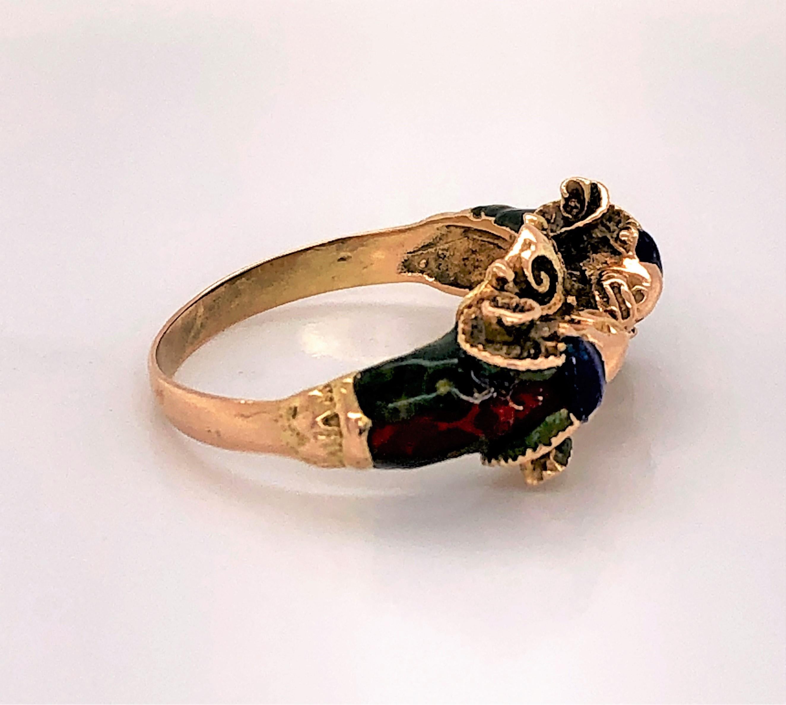 Craftsman's Rams Head Gold Enamel Ring at 1stDibs