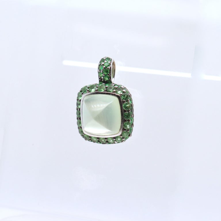 Craig Drake 18K Gold Prehnite Sugarloaf Cabochon and Tsavorite Garnet ...