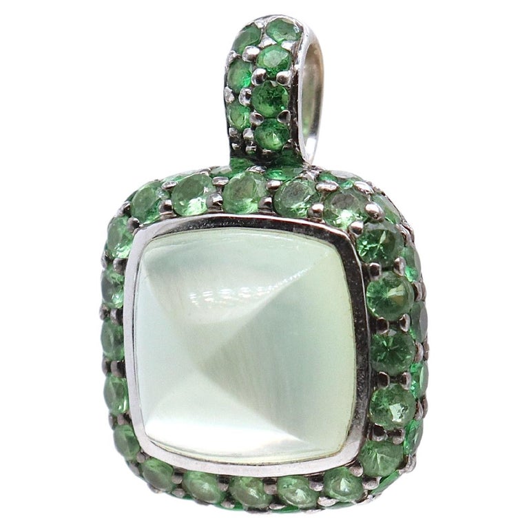 Craig Drake 18K Gold Prehnite Sugarloaf Cabochon and Tsavorite Garnet ...