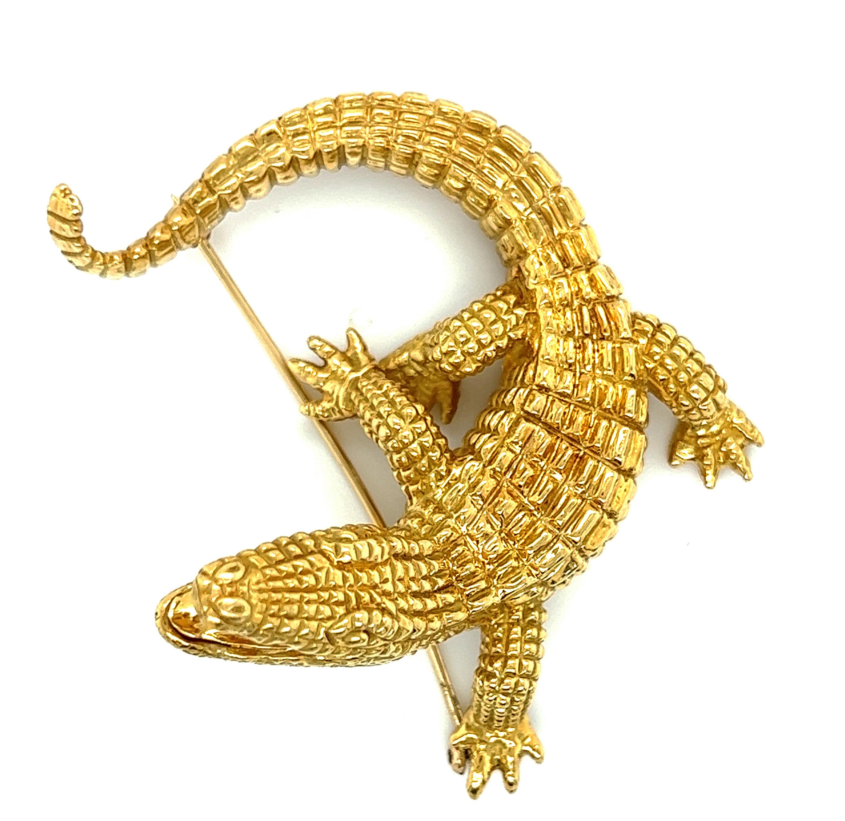 Craig Drake 18k Yellow Gold 3d Full Figure Alligator Pin Brooch For ...