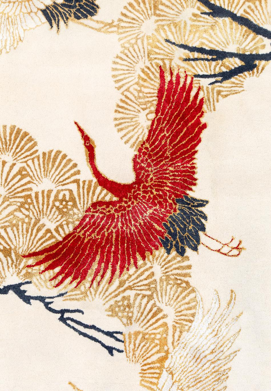 Cranes and Trees, Hand Tufted Rug, in Wool and Tencel by Wendy Morrison ...