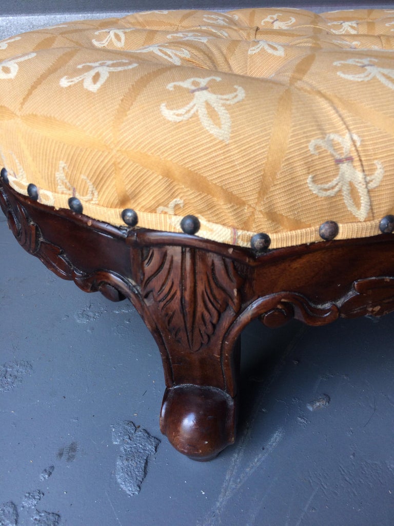 Craved Wood Footstool with Upholstered Top For Sale at 1stDibs