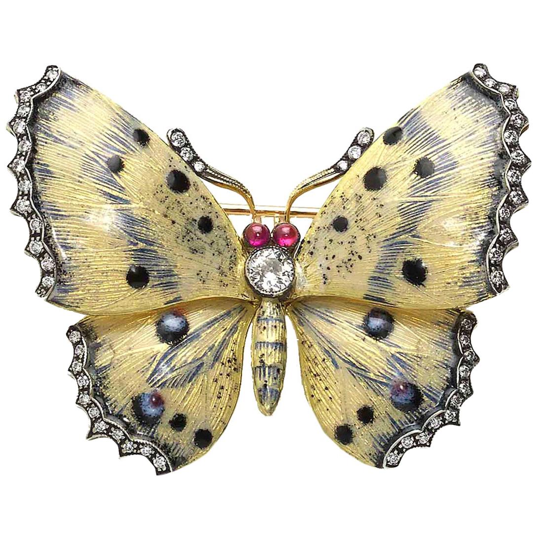 deVroomen Enamel Butterfly Brooch For Sale at 1stDibs