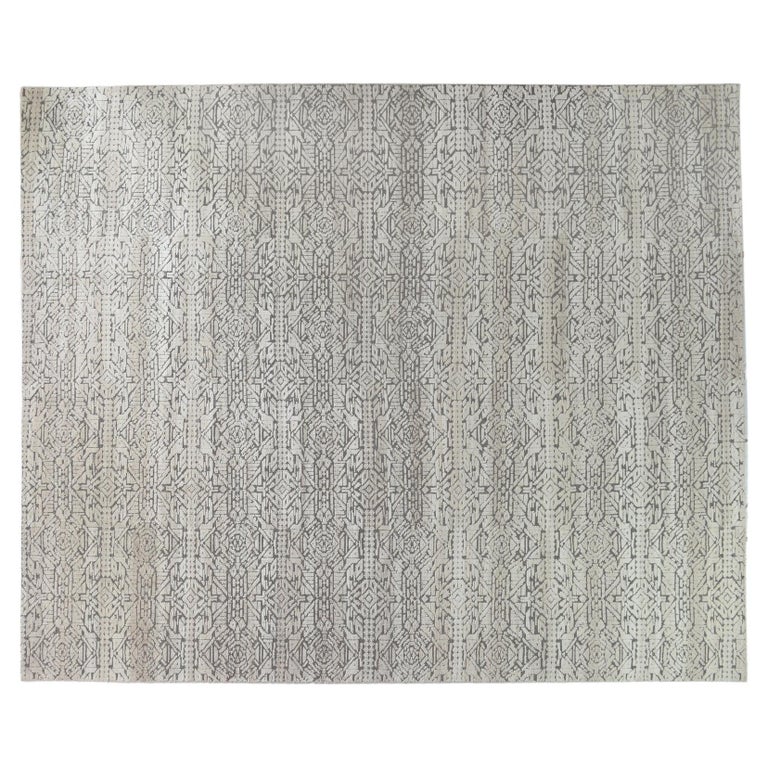 Cream and Charcoal Cut and Loop Area Rug For Sale at 1stDibs