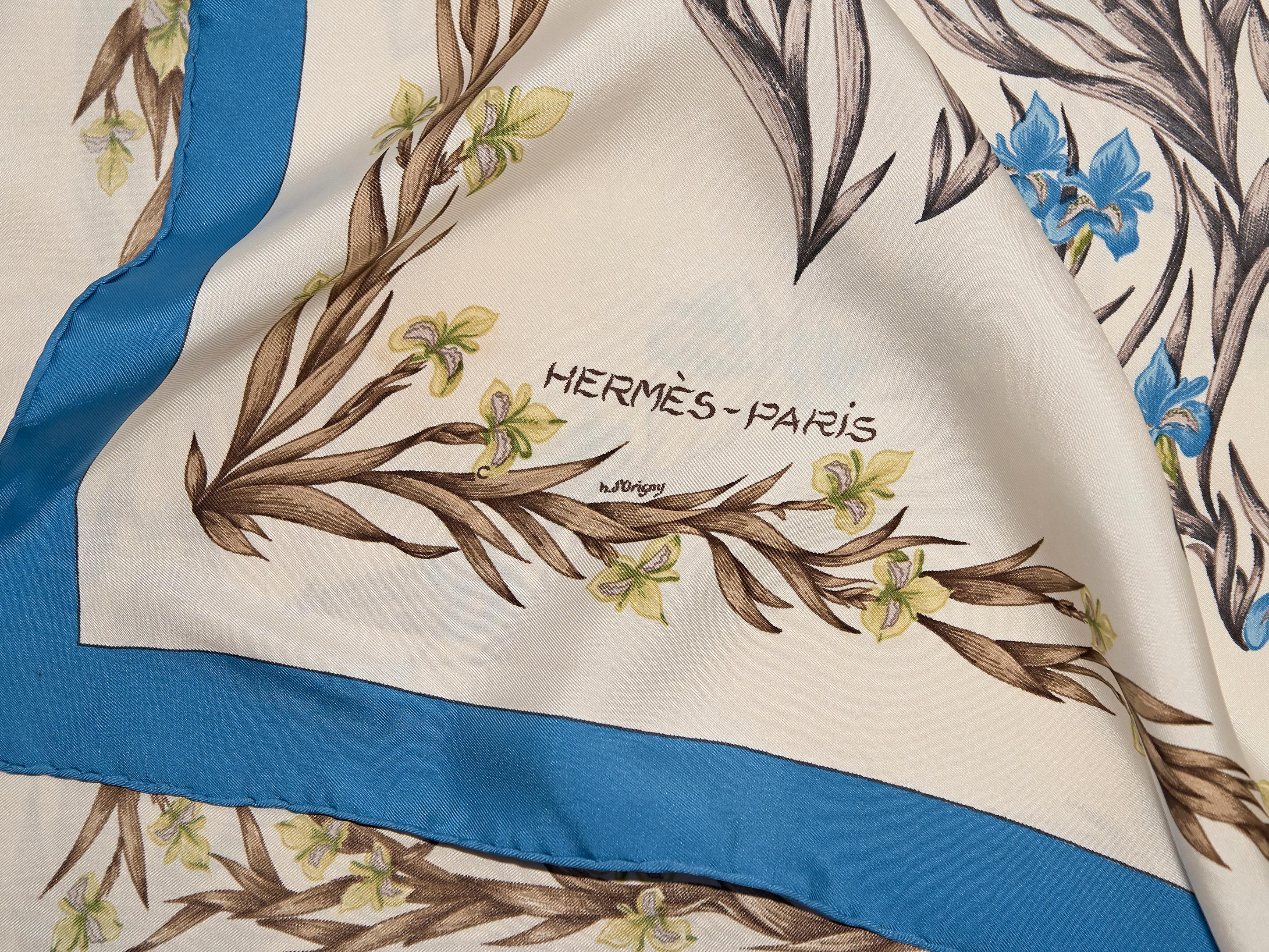 Cream and Blue Hermes Floral Silk Scarf at 1stDibs | hermes floral scarf