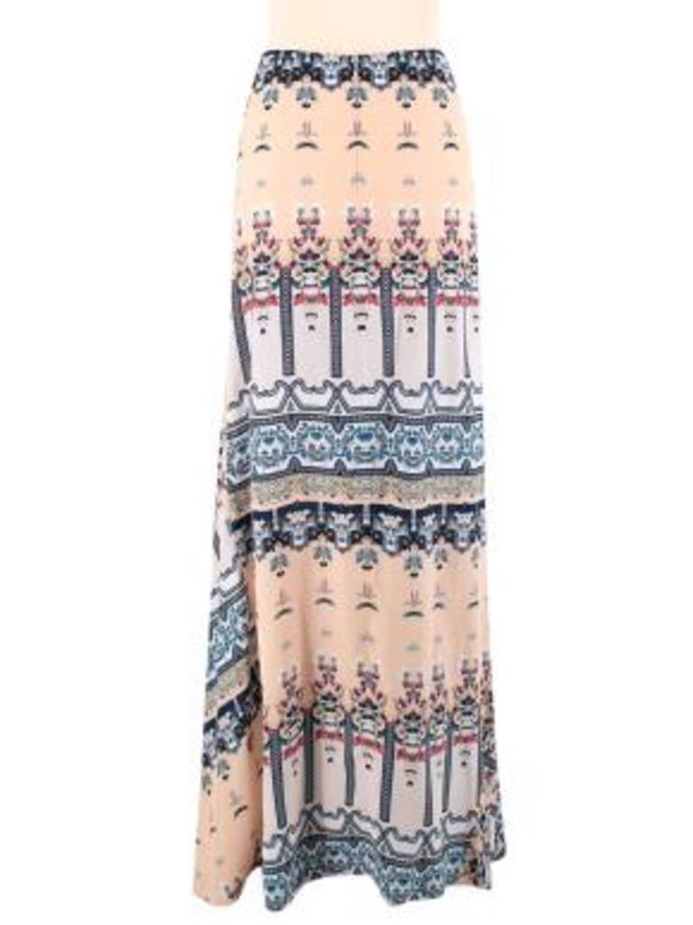 Cream and Blue Printed Maxi Skirt For Sale at 1stDibs