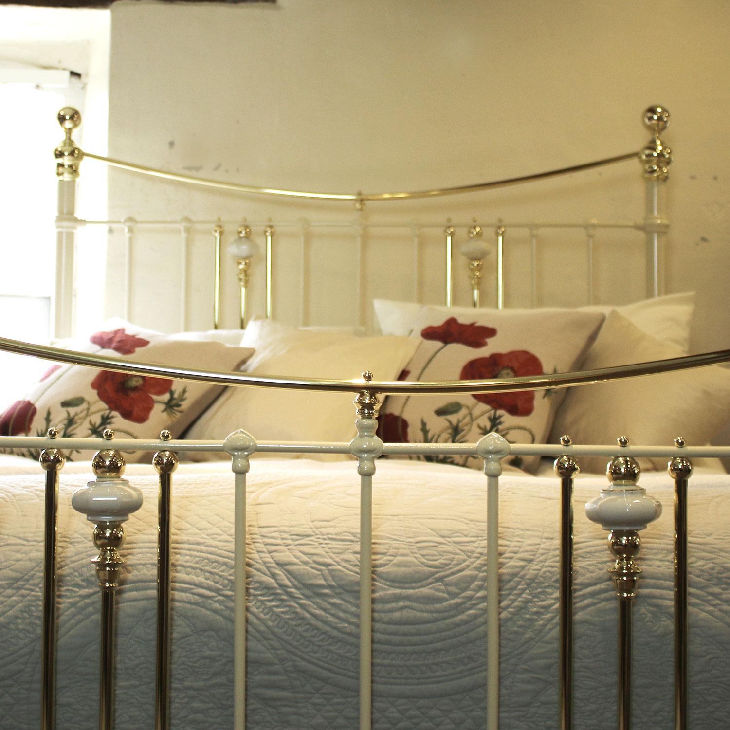 Cream Brass and Iron Bedstead with China Decorations, MK157 For Sale at ...
