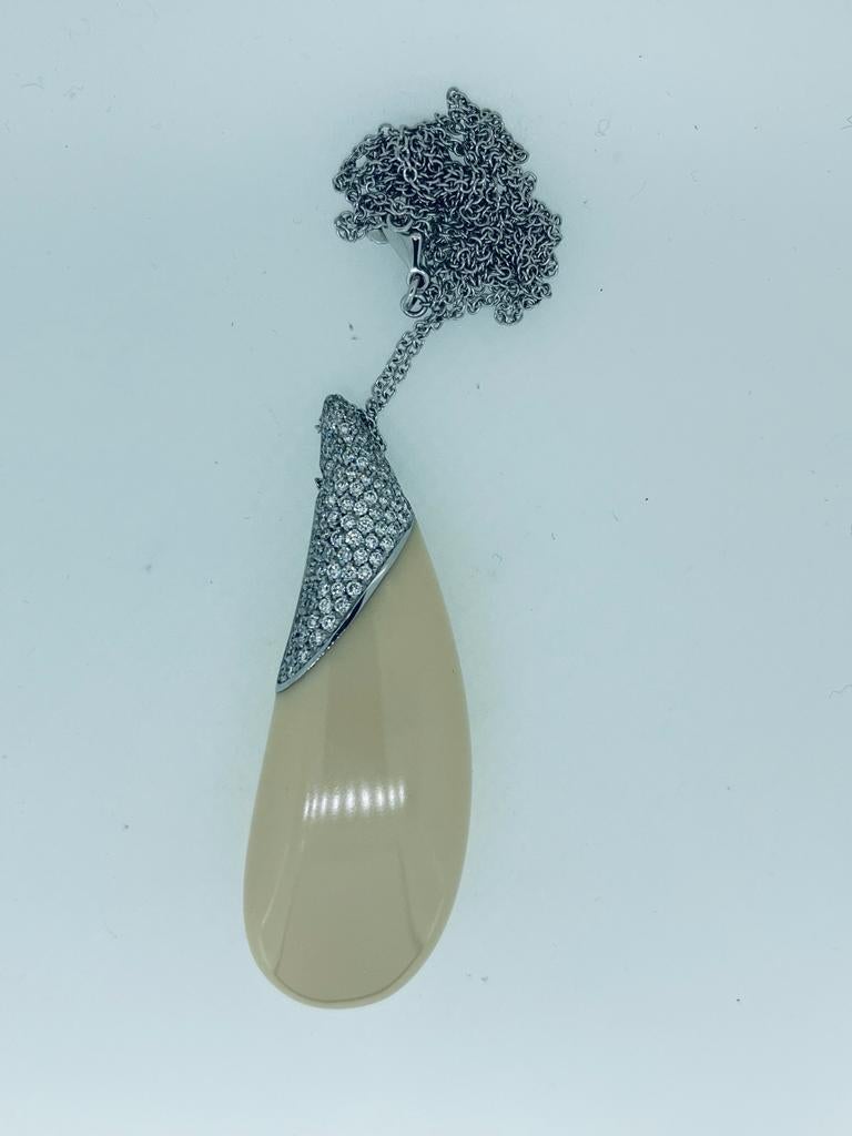 Cream Colour Enamel Drop Shape Pendant with a Pave’ Diamonds Top of 1.0 ...