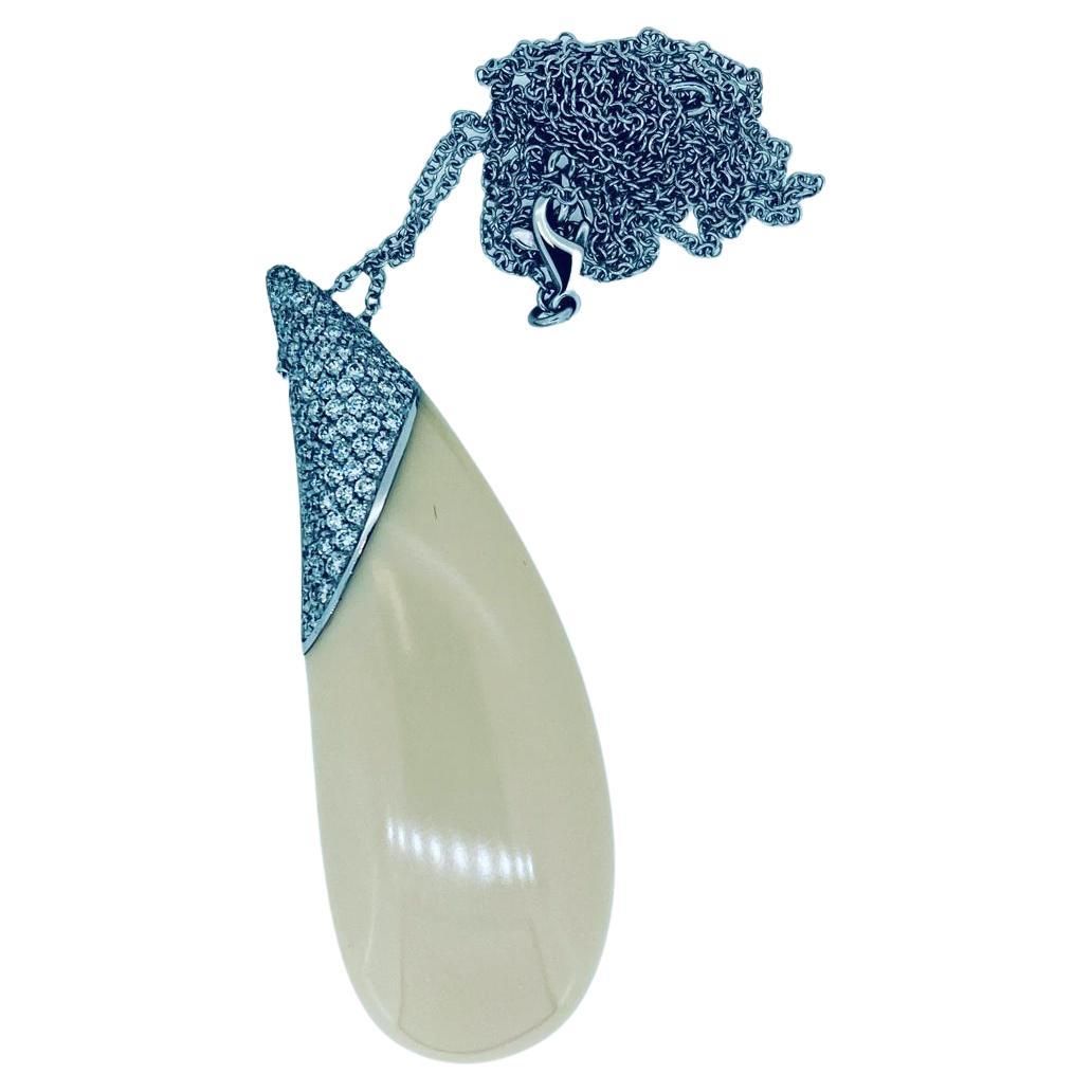 Cream Colour Enamel Drop Shape Pendant with a Pave’ Diamonds Top of 1.0 ...