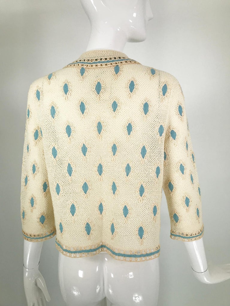 Cream Crochet and Cord Work Applique Cardigan Sweater 1960s Handmade ...