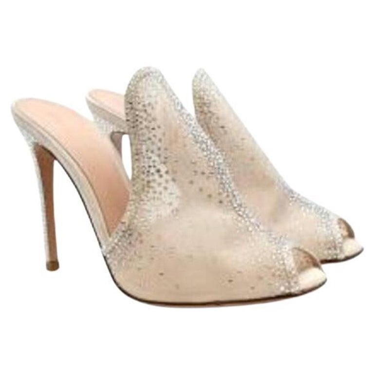 Cream embellished heeled mules For Sale at 1stDibs