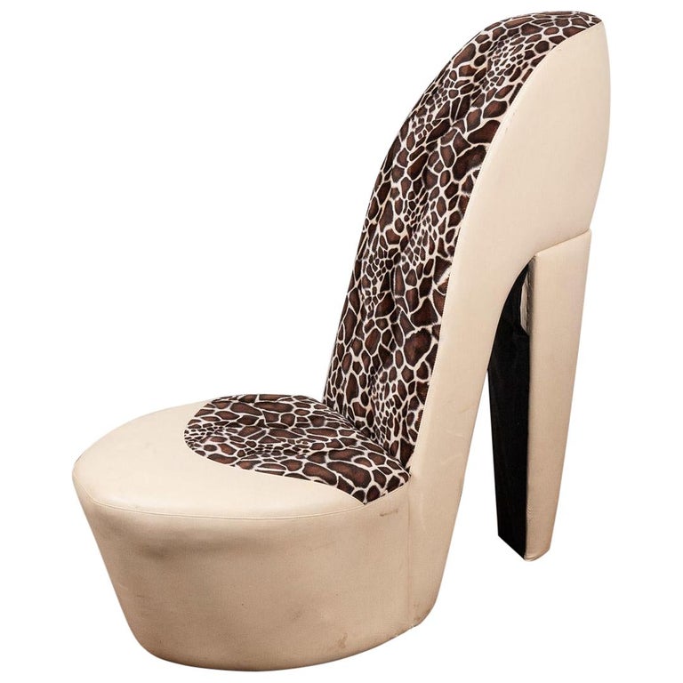 Cream Giraffe Print Stiletto Shoe Chair, 20th Century For Sale at ...