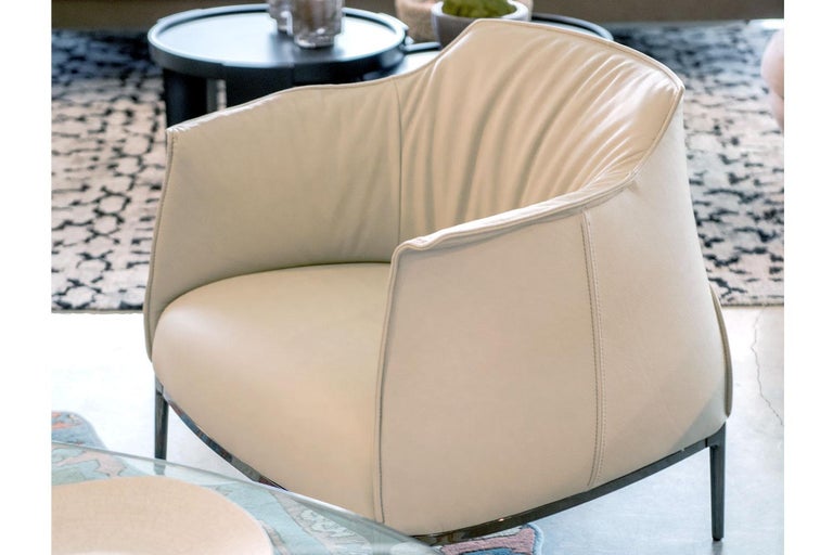 Cream Italian Leather with Gunmetal Grey Frame Armchair, Poltrona Frau ...