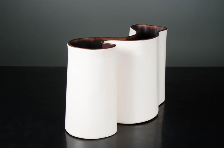 Cream Lacquer Hand Repoussé Root Vase with Copper Trim by Robert Kuo ...