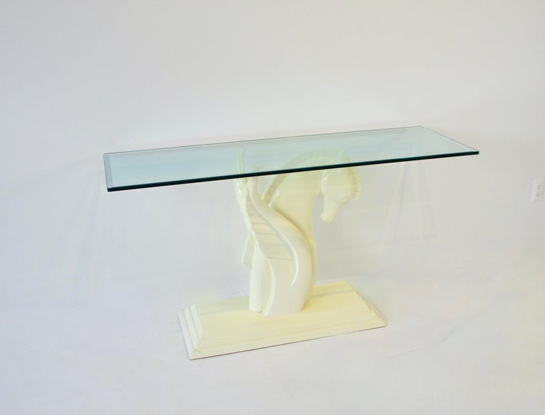 Cream Lacquered Karl Springer Style Winged Pegasus Console Table with ...