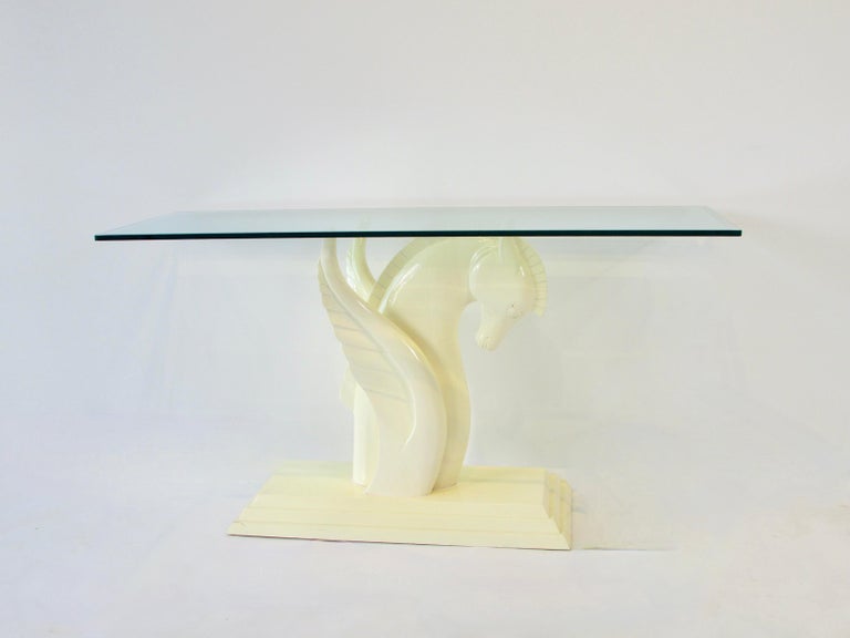 Cream Lacquered Karl Springer Style Winged Pegasus Console Table with ...