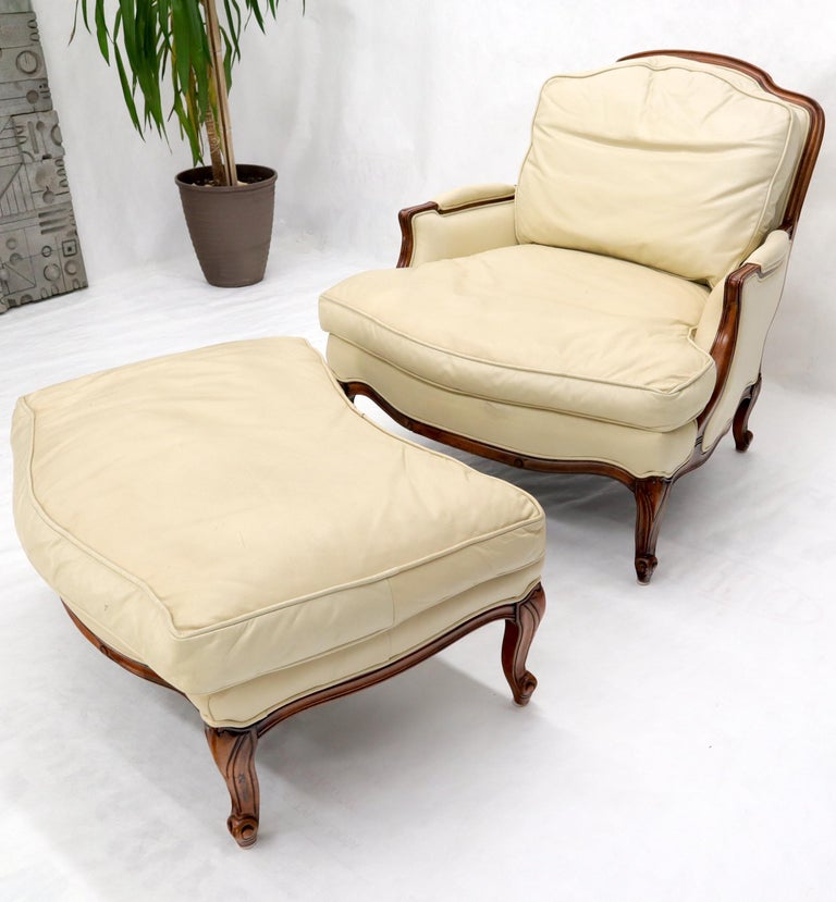 Cream Leather Chaise 2-Part Chaise Lounge Chair and Ottoman For Sale at ...