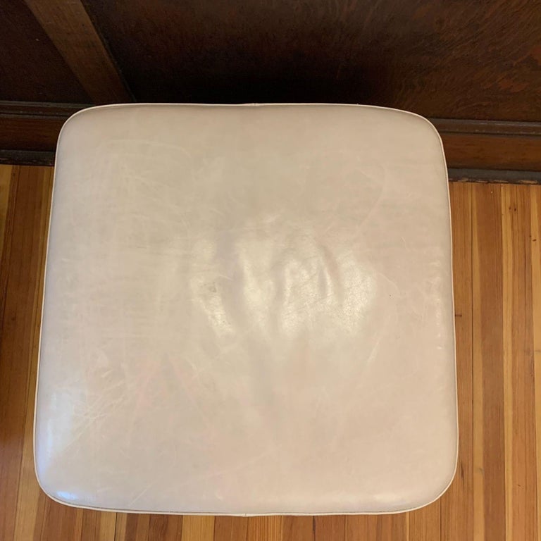 Cream Leather Ottoman with Caster Wheels For Sale at 1stDibs