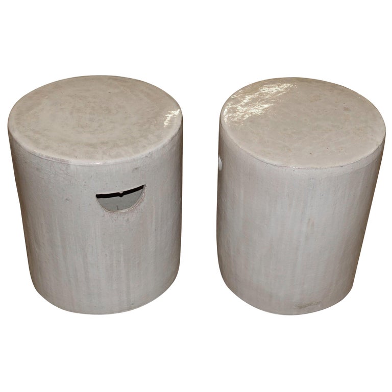 Cream Pair of Porcelain Round Glazed Terracotta Stools, China ...