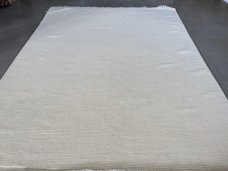 Cream Plain Ribbed Moroccan Design Area Rug For Sale at 1stDibs