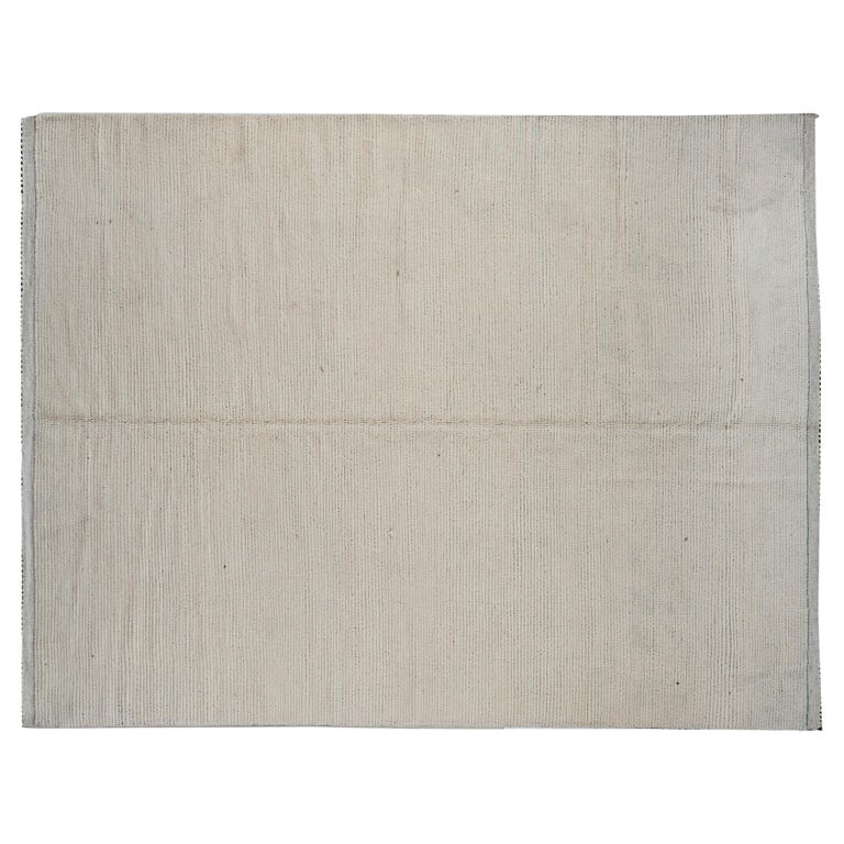 Cream Plain Ribbed Moroccan Design Area Rug For Sale at 1stDibs