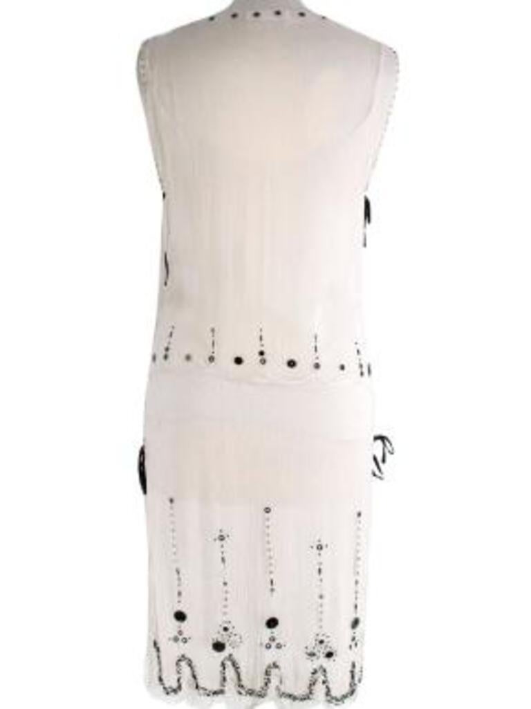 cream silk crepe embellished drop waist dress For Sale at 1stDibs