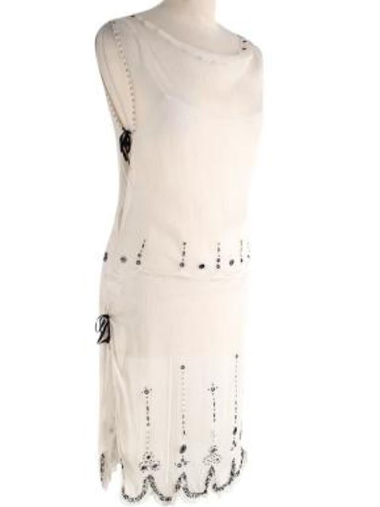 cream silk crepe embellished drop waist dress For Sale at 1stDibs