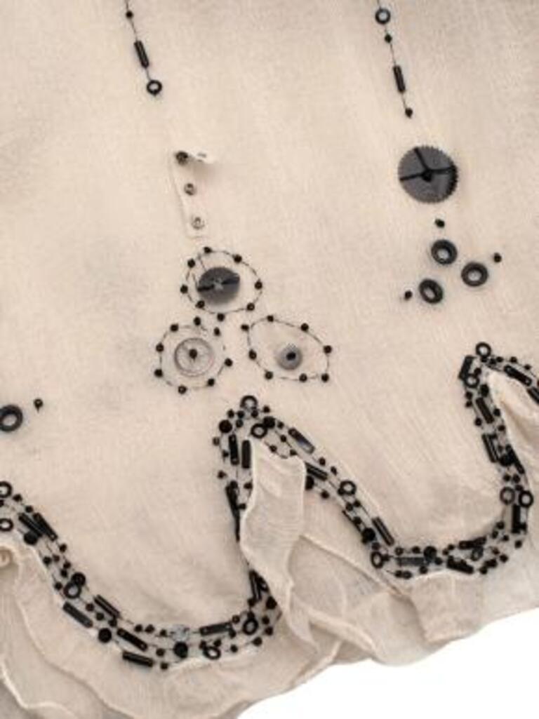 cream silk crepe embellished drop waist dress For Sale at 1stDibs