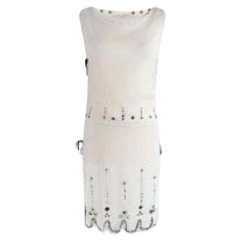 cream silk crepe embellished drop waist dress For Sale at 1stDibs