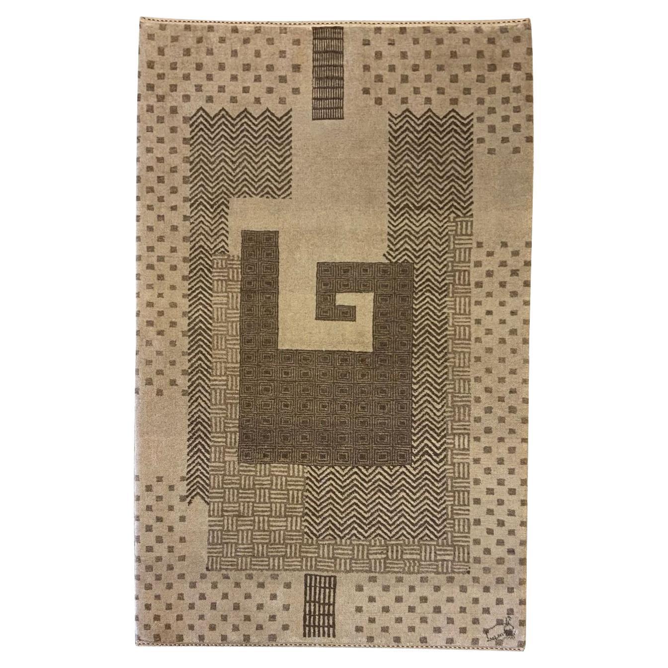 Handknotted Art Nouveau Wool Persian Rug in Burgundy, Blue, and Gold, 3 ...