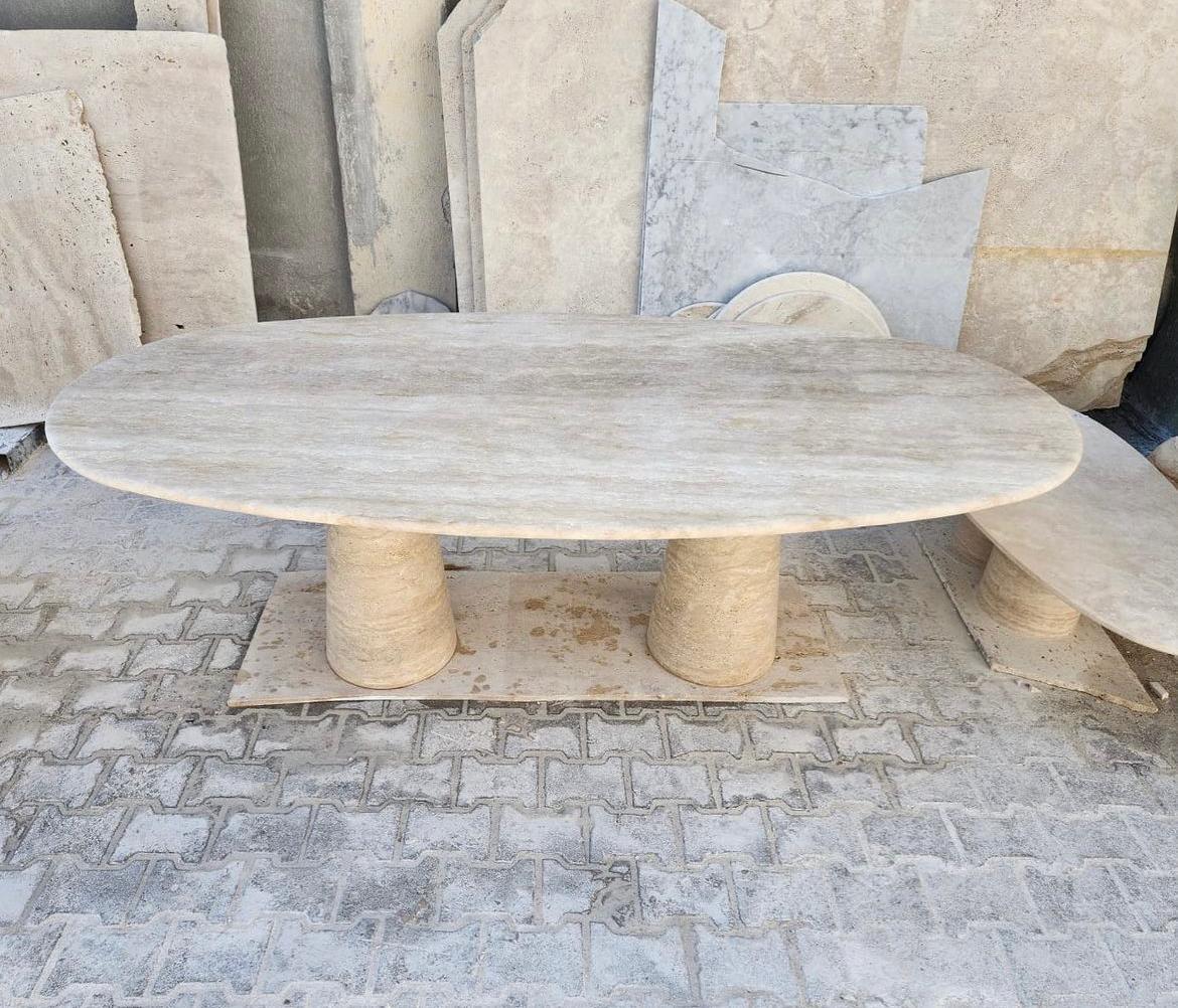 Cream Travertine Oval Dining Table, in the Style of 1970 Angelo ...
