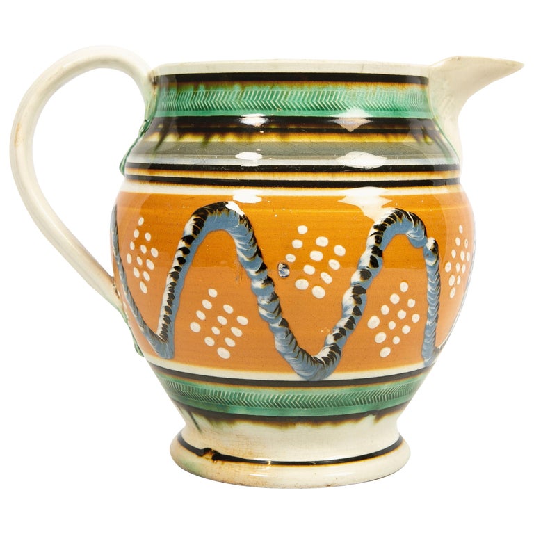 Creamware Mochaware Pitcher Decorated with Cable and Dot Decoration ...