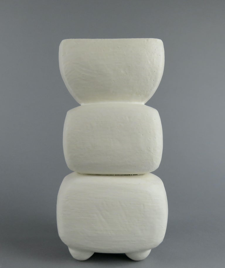 Creamy White 3-Part Totem, Rectangular Cup on Top, Hand Built Ceramic ...