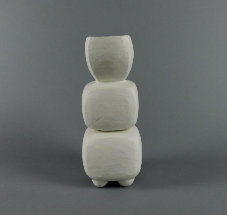 Creamy White 3-Part Totem, Rectangular Cup on Top, Hand Built Ceramic ...