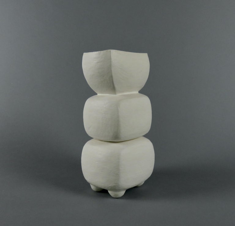 Creamy White 3-Part Totem, Rectangular Cup on Top, Hand Built Ceramic ...
