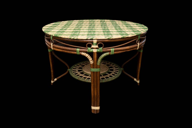 Creel and Gow Green and Cream Rattan Dinning Table with Hounds Tooth ...