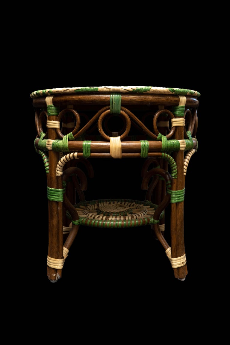 Creel and Gow Green and Cream Rattan Side Table with Hounds Tooth Top ...