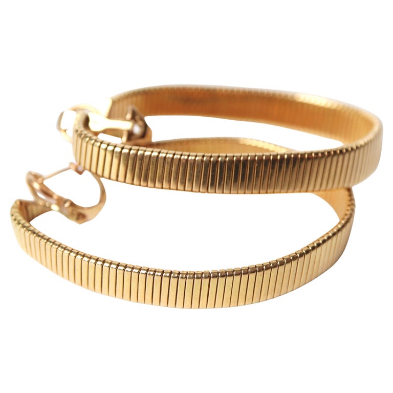 Creole Earrings in 18 Karat Yellow Gold Spirotube Mesh For Sale at 1stDibs
