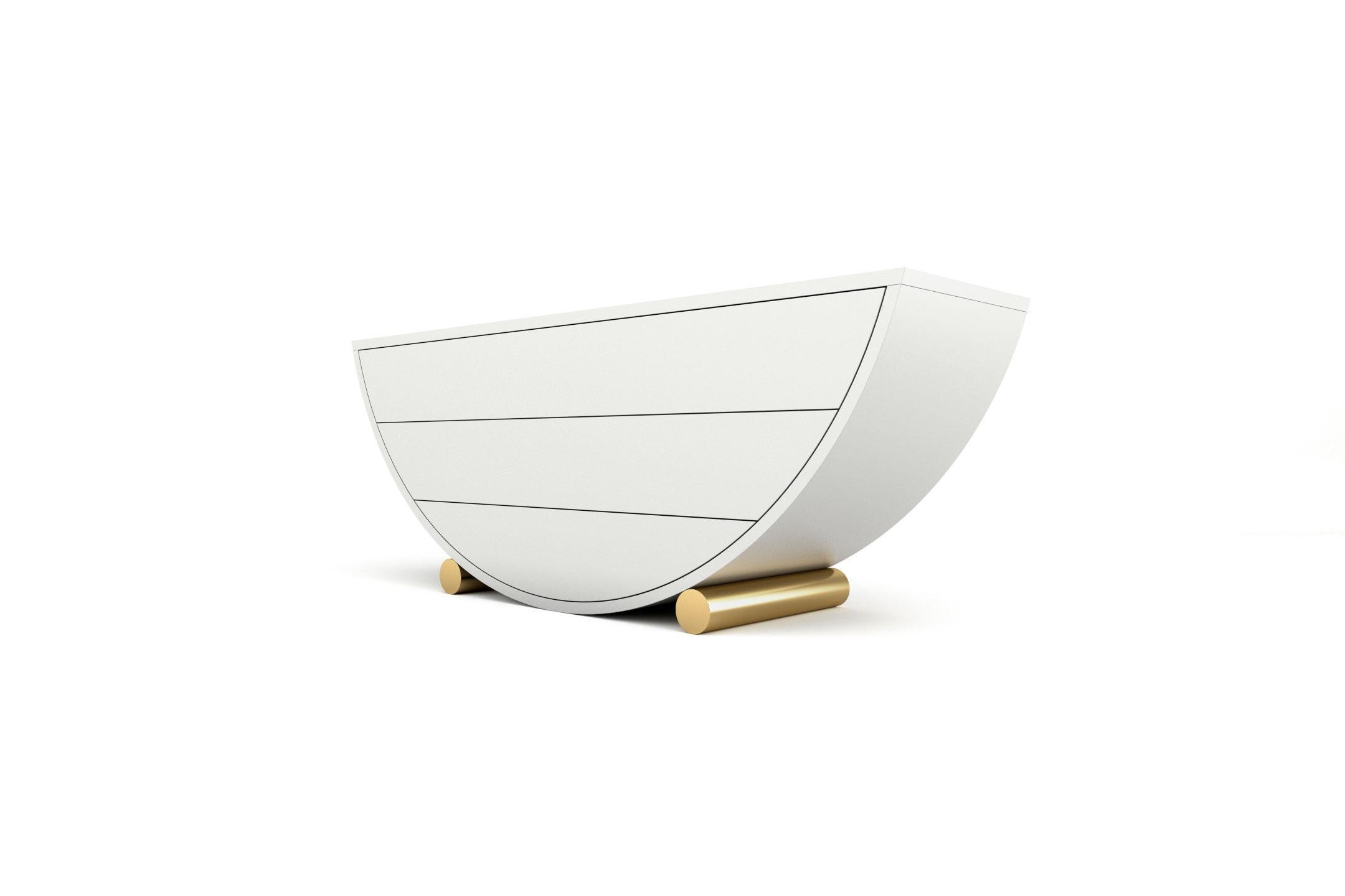 Crescent Chest Of Drawers - Modern White Lacquered Chest with Brass ...