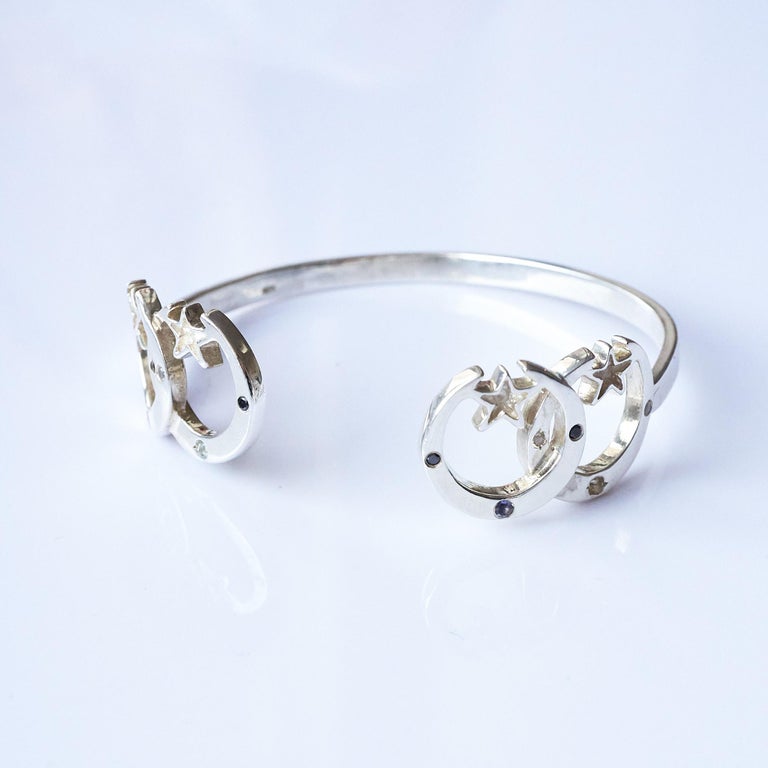 Crescent Moon Bangle Bracelet Black Diamond Toumaline Iolite Silver J ...