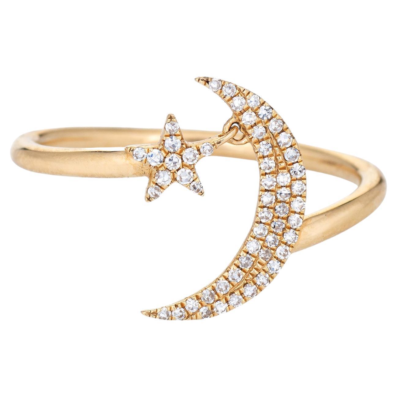 Vintage N Teufel Crescent Moon Star Diamond Spinner Ring 14 Karat Gold ...